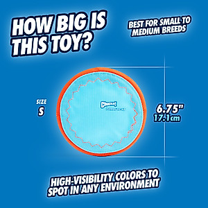 Chuckit! Paraflight Flying Disc Dog Toy - Water Floating Flyer - Durable Nylon Construction with Soft Rubber Edges - For Small and Medium Dogs - Size Small - 6.75" L x 6.75" W - Pack of 1