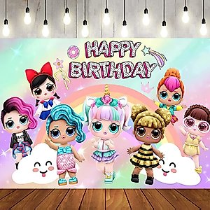 7X5FT Doll Toy Backdrop Girls Happy Birthday  Photo Photography Backdrops Dolls Birthday Party Background Newborn Baby Shower Banner 