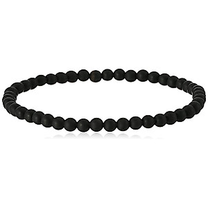 LTC Designs 4mm Smooth Round Matte Black Onyx Stretch Bracelet, 6.5"