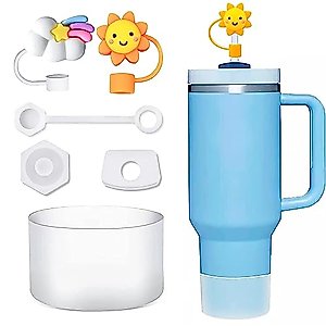 6PCS for Stanley Cup Accessory, FAMOPLAY Spill Stopper for Stanley 40 oz Tumbler with Handle 30 oz including H2.0, 3 Straw Covers, 1 Spill Stopper, 1 Leak Stopper and 1 Cup Boot