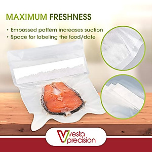 Vacuum Seal Pouches by Vesta Precision | Clear and Embossed Vacuum Sealer Bags | Liquid Block | 25 Vacuum Bags per Box (8x12)
