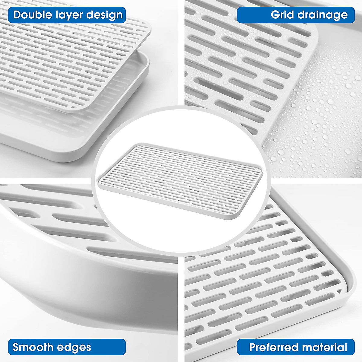 Lonian 2-Tier Drain Tray, Dish Drainer Drying Rack, Plastic Tea Tray for Cup Bowl Fruit