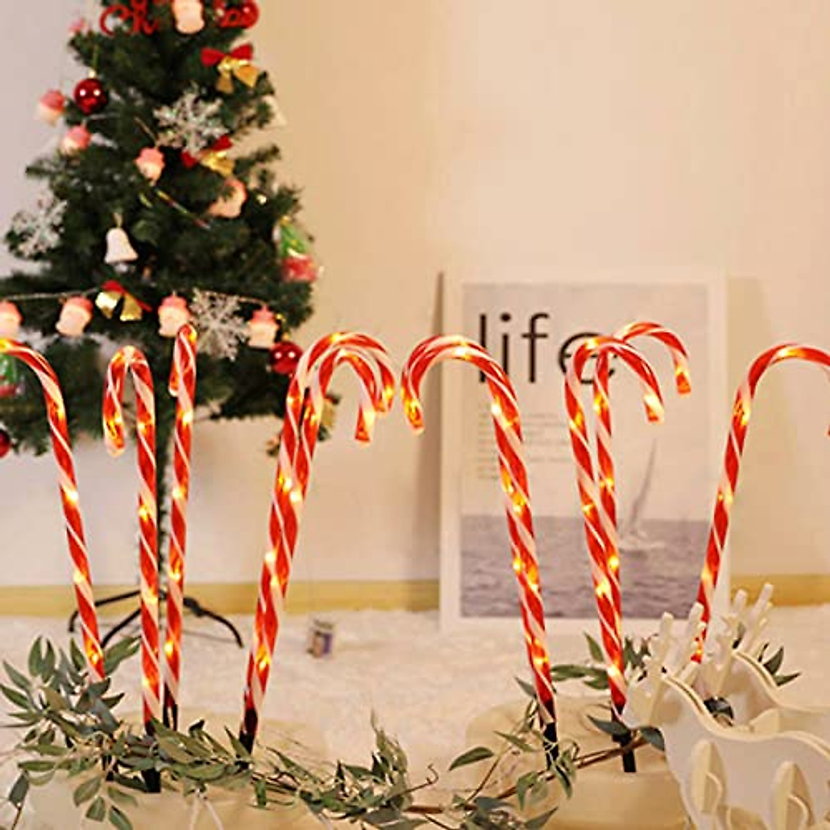 Christmas Candy Cane Lights,LED Christmas Candy Cane Lights， Fairy Landscape Lighting Outdoor Garden Pathway Yard Lawn， Lamp Home New Year Xmas Decoration 10pcs