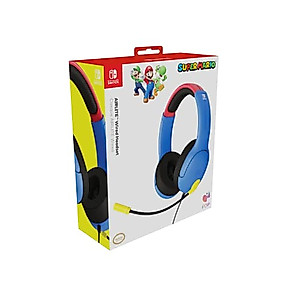 PDP Gaming AIRLITE Stereo Headset with Mic for Nintendo Switch/Switch Lite/OLED - Wired Power Noise Cancelling Microphone, Lightweight, Soft Comfort On Ear Headphones 3.5mm Jack (Mario Dash Blue)