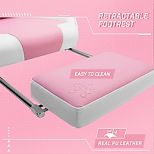 VITESSE Pink Gaming Chair with Footrest Cute Kawaii Gaming Chair for Girl Gamer Chair Ergonomic Office Desk Chair Racing Chair Adjustable High Back Chair with Lumbar Support and Headrest,Pink/White