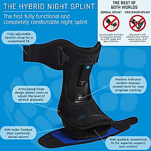 Ovation Medical Hybrid Night Splint - Comfortable and Supportive Plantar Fasciitis Night Splint - Premium Nighttime Foot Brace for Heel Pain - Combination Posterior and Dorsal (Small-Medium)