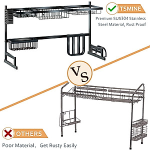 Dish Drying Rack Over The Sink, Adjustable（33.5-40.5in） Large Dish Rack Drainer for Kitchen Organization Storage Space Saver Shelf Holder with 7 Utility Hooks Dish Rack Over Sink【Fit Sink 32"- 39" L】