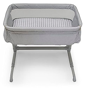 Delta Children babyGap Whisper Bedside Bassinet Sleeper with Breathable Mesh and Adjustable Heights - Lightweight Portable Crib - Made with Sustainable Materials, Grey Stripes