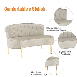 annjoe Loveseat Settee Upholstered Sofa Couch Banquette Bench Ottoman with Backrest and Golden Metal Legs for Dining Room Living Room Bedroom Funiture