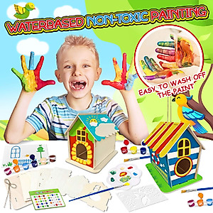 DIY Bird House Kit, 3 Packs Wooden Doodle Birdhouses Set, Arts Crafts Easter Gifts for Age 4-8+ Years Old Girls Boys, Build & Paint Wooden Arts and Painting Craft Toys for Kids Adults