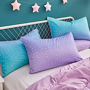 Yogeneg Rainbow Comforter Set Twin Size for Teen Girl &Boys Women,Metallic Star Moon Printed Mermaid Comforter with Pillowcase, Microfiber 2 Piece Bedding Set,All Season (Rainbow B, Twin)