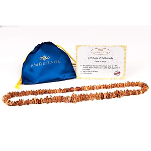 AMBERAGE Natural Baltic Amber Necklace for Women - Hand Made from Raw/Certified Baltic Amber Beads(2 sizes) (17.7)