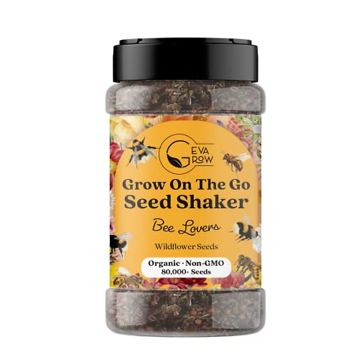 Mini Wildflower Seed Shaker - Save The Bees Seed Mix, by GevaGrow | 80,000+ Seeds | Pollinator & Bee Attracting Flower Seeds Bulk for Planting in Pots & Outdoor Gardens | 2 Ounce