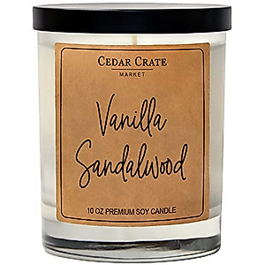 Cedar Crate Market - Vanilla Sandalwood Candles for Home - Scented Soy Wax Candles Gifts for Women and Men, Aromatherapy Candles Infused with Essential Oils - 13.5 oz Clear Jar, Made in The USA