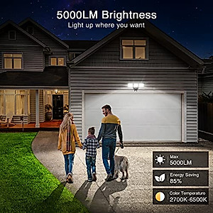 Smart LED Security Lights, 36W 5000LM Dimmable Motion Sensor Lights Outdoor, 2700K-6500K, IP65 Waterproof, App Group Control, Dusk to Dawn Security Flood Light for Garage, Yard, Porch