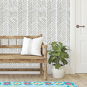 Guvana Striped Peel and Stick Wallpaper Beige White Wallpaper Striped Contact Paper 118" ｘ17.7 Neutral Self Adhesive Wallpaper Removable Line Contact Paper Wallpaper for Bathroom Livingroom Covering