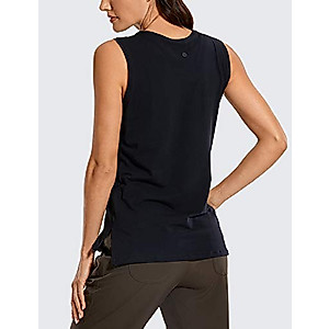 CRZ YOGA Women's Pima Cotton Workout Tank Tops Loose Fit Yoga Sleeveless Shirts Muscle Tank Black Small