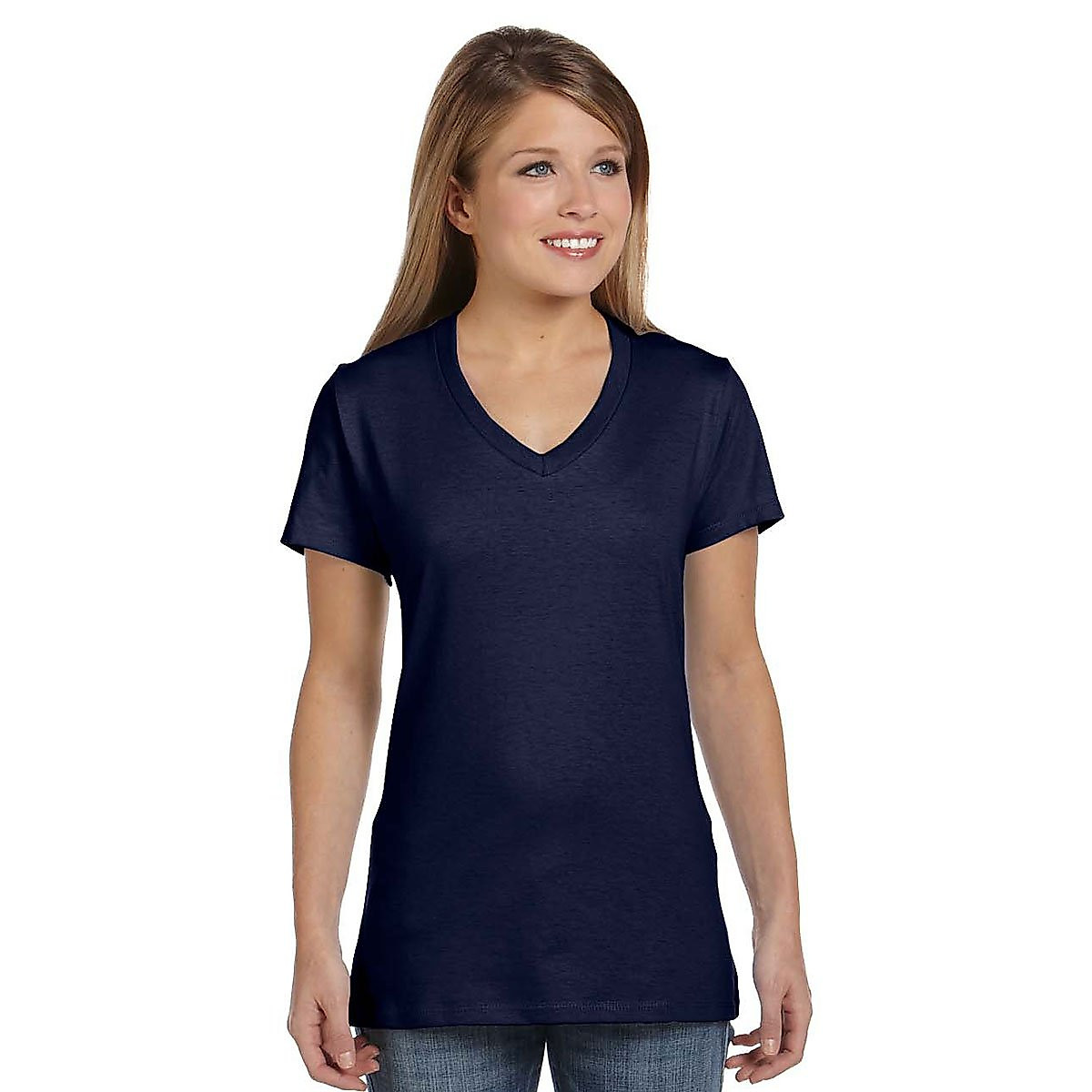 4.5 oz. 100% Ringspun Cotton Nano-T V-Neck T-Shirt (S04V) Navy, XL