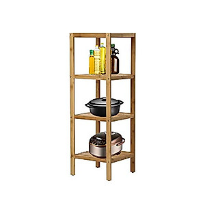kinbor Bamboo Bathroom Shelf, Bathroom Storage Shelf Freestanding, 4 Tier Shelving Unit Corner Rack for Bathroom