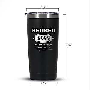 Triwol 2023 Retirement Gifts for Men and Women, Funny Retired 2023 Not My Problem Any More Tumbler Gift 20 oz Black, Retiring Present Ideas for Office Coworkers, Boss, Teacher, Doctor, Husband, Dad