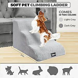 High-Density Foam Dog Stairs, 3-Tier Steps for Dogs & Cats - Durable Ramp for Small/Medium/Older Pets - Bed & Couch Access - 24x16x16 in