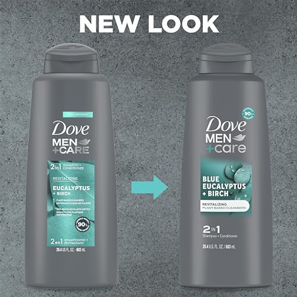 DOVE MEN + CARE Men 2 in 1 Shampoo and Conditioner Eucalyptus + Birch for Healthy-Looking Hair Naturally Derived Plant Based Cleansers 20.4 oz