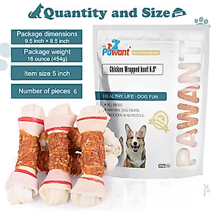 Pawant Chicken Wrapped Bone for Large Dog Treats Puppy Chews Snacks Promotes Healthy Chewing Chicken Wrapped Knot 6.5" 1lb