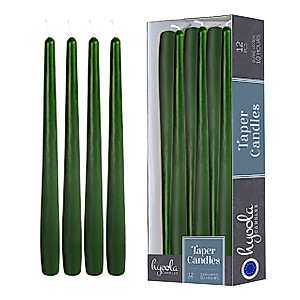 Hyoola 12 Pack Tall Taper Candles - 12 Inch Hunter Green Dripless, Unscented Dinner Candle - Paraffin Wax with Cotton Wicks - 10 Hour Burn Time