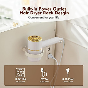 JanflyHome Vanity Desk with Mirror and Lights, Makeup Vanity Table with Drawers, Storage Stool, 41" Large Mirror Dressing Table Vanity Set for Girls Women Bedroom, White