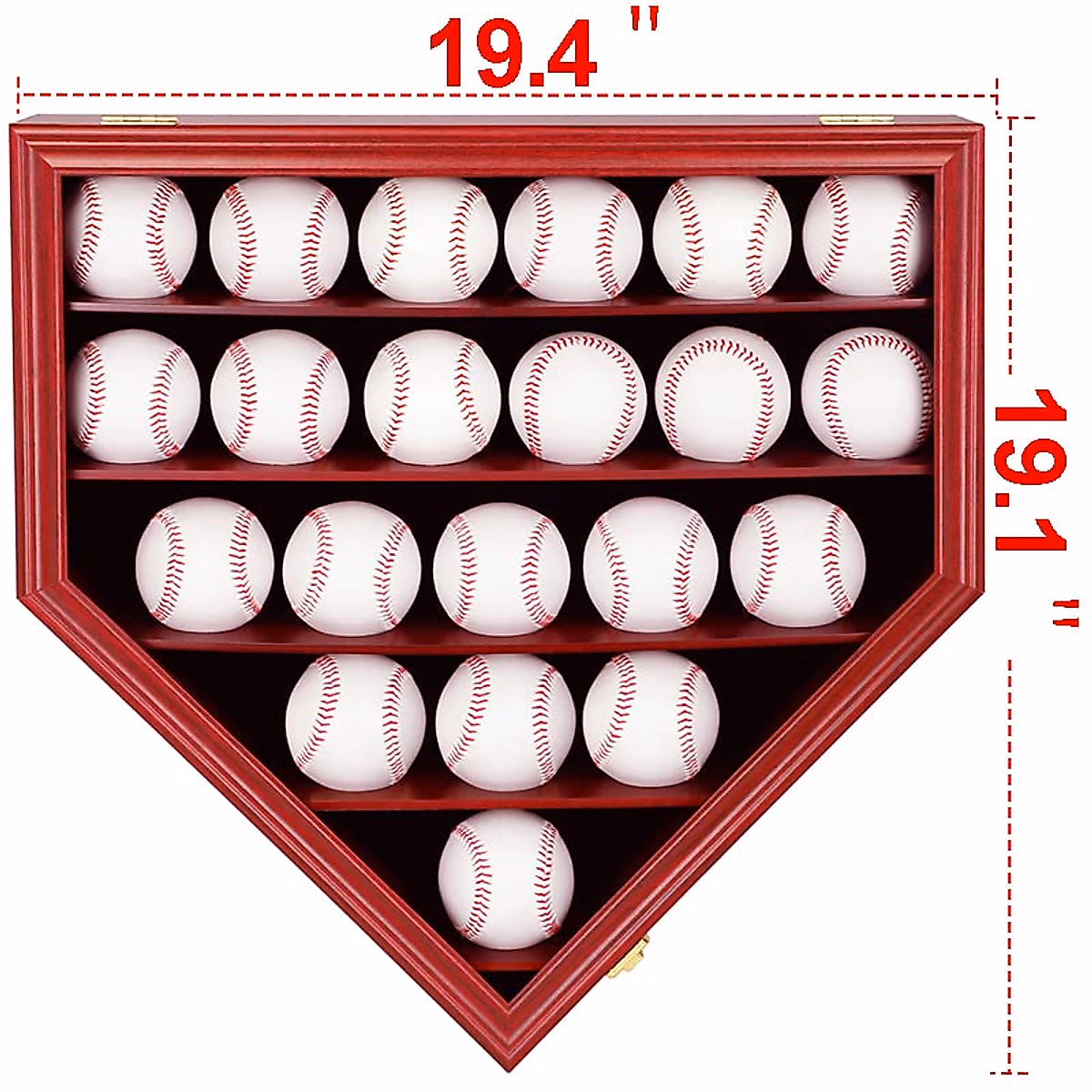 NRZSSN 21 Baseball Display Case Wall Mount Clear View Anti Fade， with Lockable UV Protection Acrylic Door, Wood Display Show Rack Cabinet Shadow Box for Collectible Balls(Cherry)