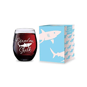 Stemless Wine Glass (Grandma Shark) Made of Unbreakable Tritan Plastic - 16 ounces