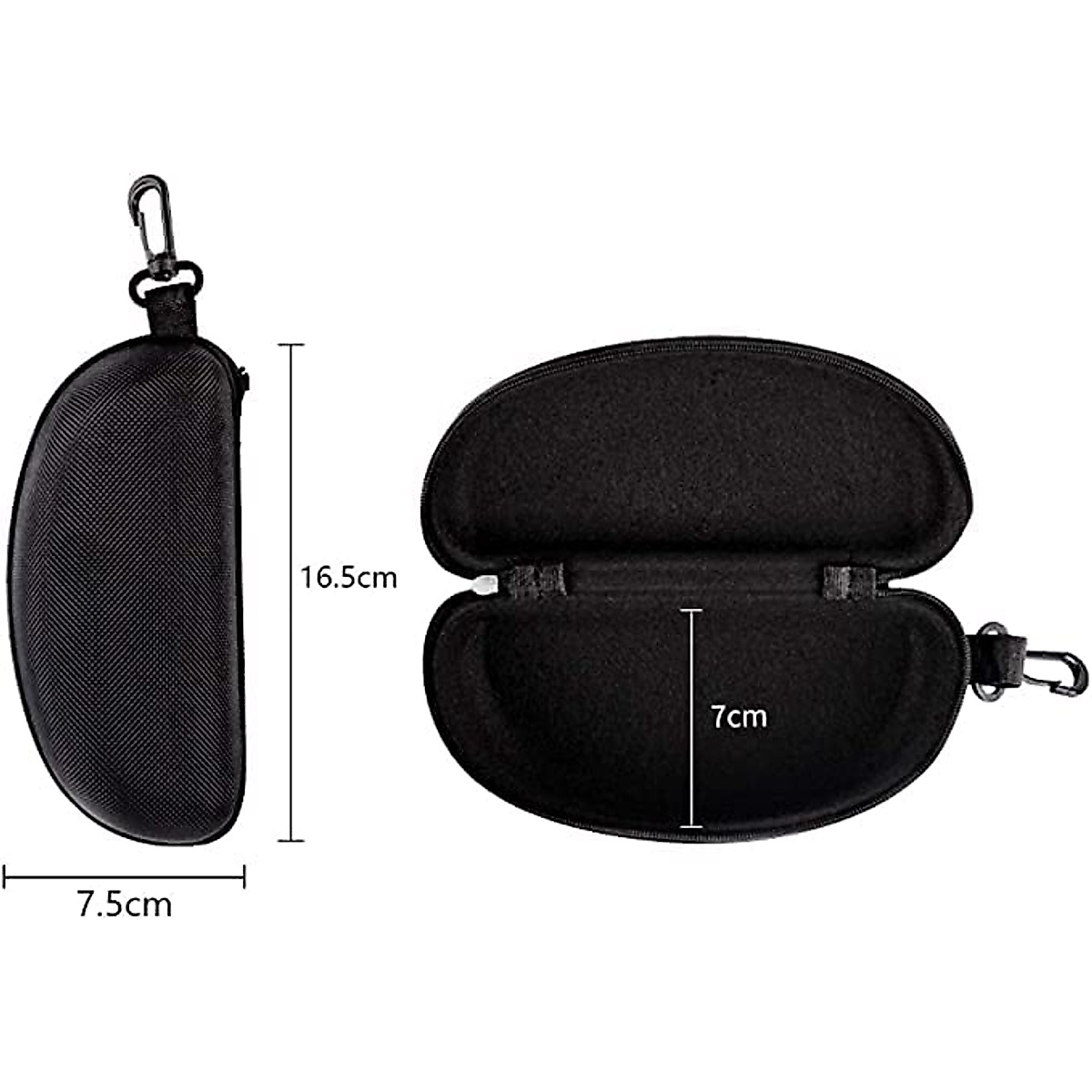 alladaga 3 Pack Zipper Shell Eyeglasses and Sunglasses Case with Plastic Carabiner Hook (Black)