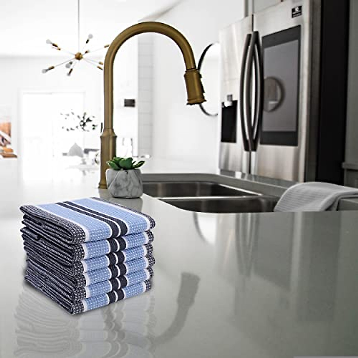 Kitchen Towel, Dish Towel, Tea Towel, Dish Towel For Kitchen, Fall Kitchen Towel, Cotton Quick Dry Kitchen Bar Towels, Super Soft & Absorbent Kitchen Dish Towels - 18x28 Inch 6 Pack - Sky Blue Navy