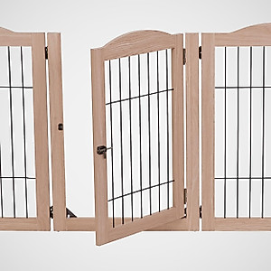 Arf Pets Freestanding Dog Gate with Door, 6 Panel 360° configurable Wooden Wire Fence, 132" Wide, 31.5" Tall, Foldable, Five Support Feet Included, for The House - Indoor Use