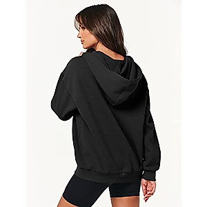 ANRABESS Women's Zip Up Hoodie Oversized Fall Sweatshirts Y2k Jacket Rib Knitted Casual Long Sleeve Shirts Comfy Clothes Black 931heise-XL