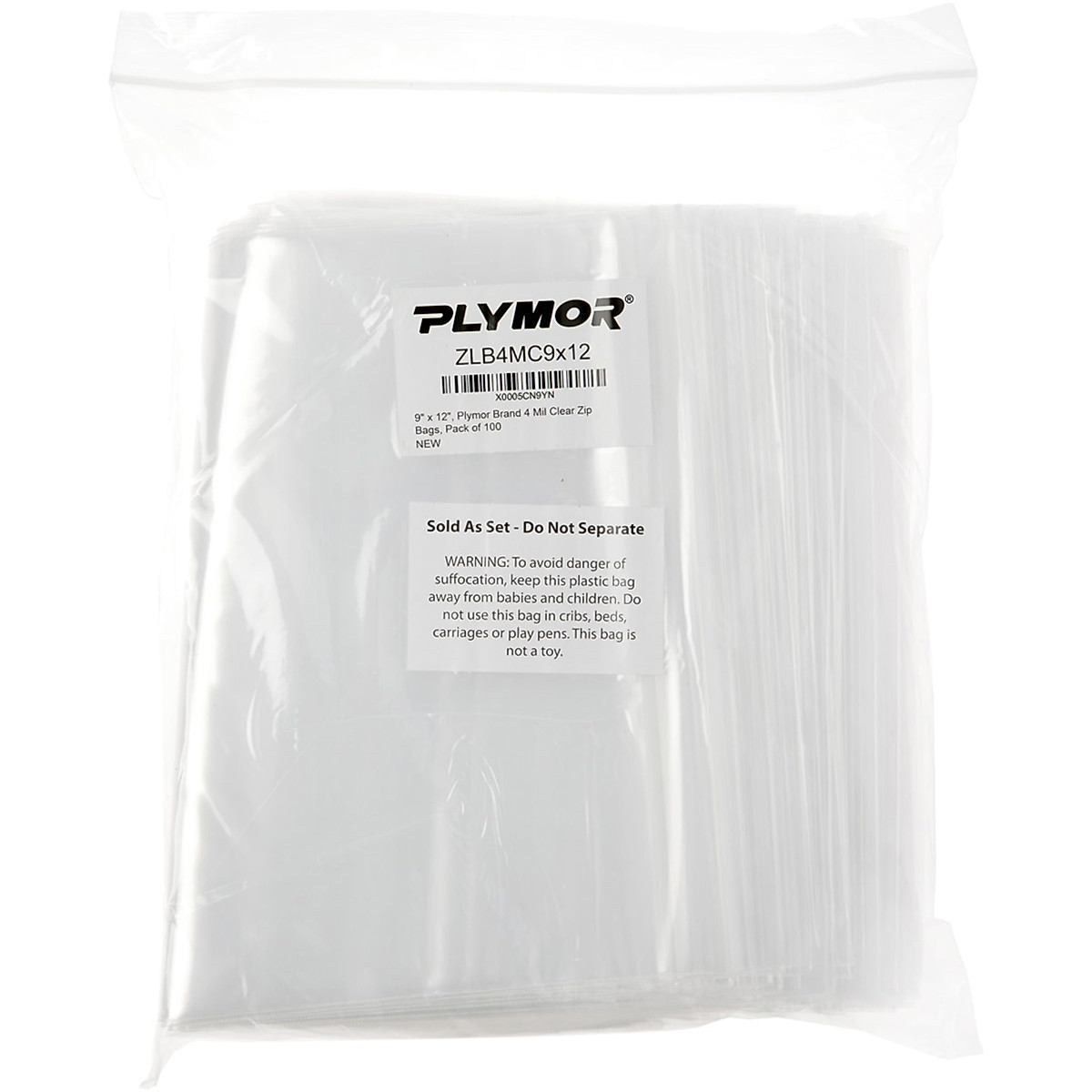 Plymor 9" x 12" (Pack of 100), 4 Mil Heavy Duty Zipper Reclosable Plastic Bags