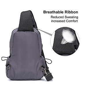 Crossbody Bag for Men Small Sling Backpack Shoulder Bag for Men Women,Waterproof Chest Bag with USB Charging Port Lightweight Casual Daypack,Hiking,Walking,Travel, Biking, Work, Gym, Sport (Grey)