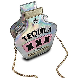 Fozehlad Women Cute Sequins Crossbody Bags Tequila Bottle Shaped Shoulder Handbags Elegant Evening Purse for Girls