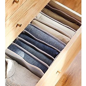 Wardrobe Clothes Organizer and Mesh Storage for Jeans Folded Clothes, Drawer Organizer Clothes, Organizer for Closet (Shirt with 7 Grids Medium, Grey)
