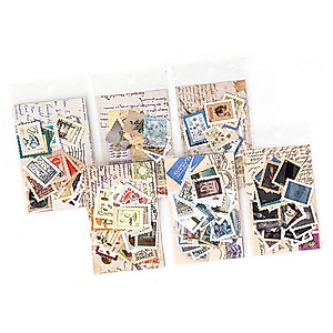 Vintage Postage Stamp Stickers Set (276 Pieces) - Botanical Deco Sticker for Scrapbooking, Bullet Journaling, Junk Journal, Planners, Bujo Travel Diary, Nature Plant Ephemera