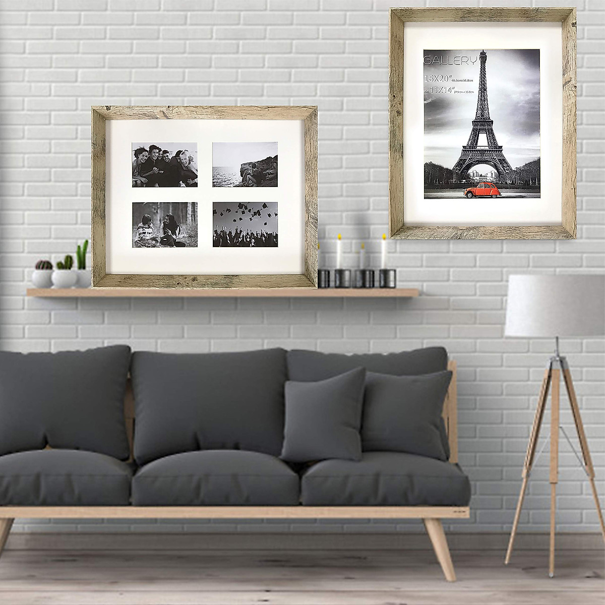 Art Emotion Farmhouse Rustic Woodgrain Style High Profile Picture Frame, Frame Height 1.75", 2 mm Reinforced Glass Light Oak Finish 16x20 Frames for 11x14 and 5x7 Photos, Pack of 2