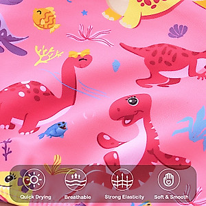 Baby Toddler Girls Swimsuit Set Dinosaur Swimming Rash Guard with Hat Two Pieces Trunk Long Sleeve Swimwear Set Printed Quick Dry UV Protection Dino Beachwear Outfit(pink, 4T)
