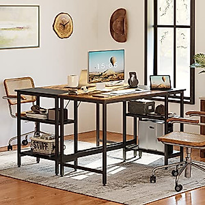 CubiCubi Computer Home Office Desk, 47 Inch Small Desk Study Writing Table with Storage Shelves, Modern Simple PC Desk with Splice Board, Brown Black Finish