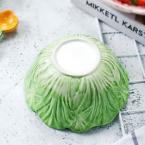 GANAZONO 1 Set Ceramic Cabbage Bowl with Plate Fruit Salad Bowl Cartoon Dinner Plate Soup Bowls Easter Food Snack Container for Kitchen Green Ramen Bowl