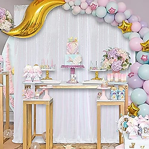 White Iridescent Sequin Backdrop Curtains 4 Packs 2ftx8ft Wedding Stage Background Backdrop Glitter Fabric Backdrop Drape