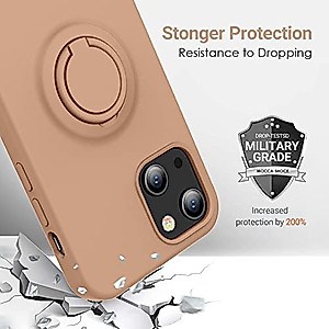 MOCCA Compatible with iPhone 13 Mini Case with Ring Kickstand |Liquid Silicone| Microfiber Linner | Anti-Scratch Full-Body Shockproof Protective Case for iPhone 13 Mini 5.4inch-Light Brown