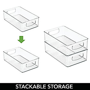 mDesign Small Plastic Office Storage Container Bins w/Handles for Organization in Filing Cabinet, Closet Shelf, Desk Drawers, Organizer for Notes, Pens, Pencils - Ligne Collection, 4 Pack - Clear