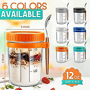 Inbagi 6 Sets Overnight Oats Jars with Lids and Spoons 12 oz Airtight Overnight Storage Containers with Measurement Marks Salad Jars for Cereal Milk Yogurt Vegetable Fruit, 6 Colors