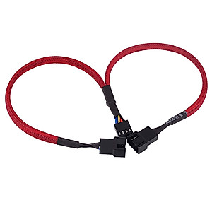 PWM Fan Splitter Cable, Yeebline 3 Pack Sleeved Braided Computer PC Fan Power Extension Cable 4 Pin Y Splitter 1 to 2 Converter (Red)