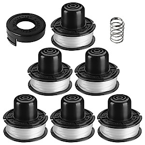 RS-136 Replacement for Black + Decker Weed Eater Bump Auto Feed Spool Compatible with ST1000 ST4000 ST4500 GE600 CST800 ST6800, String Trimmer Line 20ft 0.065"，8-Pack (6- Spool + 1 Cap+1 Spring)
